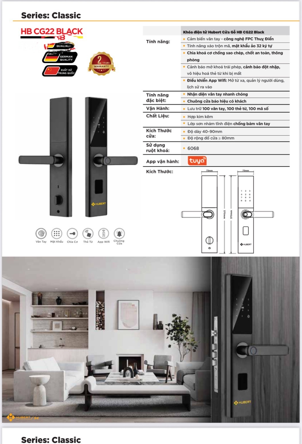 KHÓA CỬA GỖ HB CG22 BLACK | Nhà Thông Minh - Khoá Thông Minh Cần Thơ